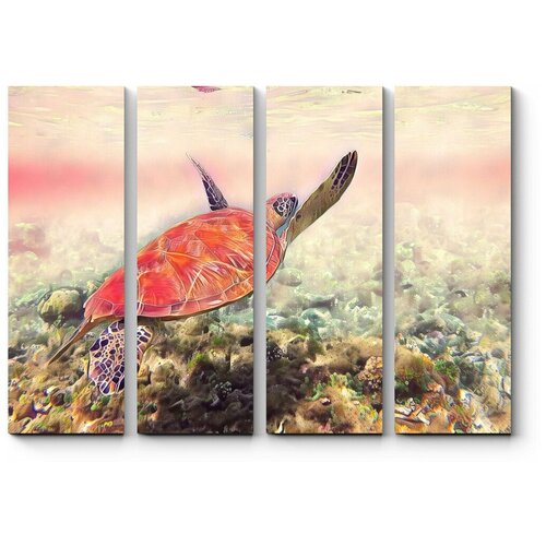 Модульная картина Плывущая яркая черепаха 90x68