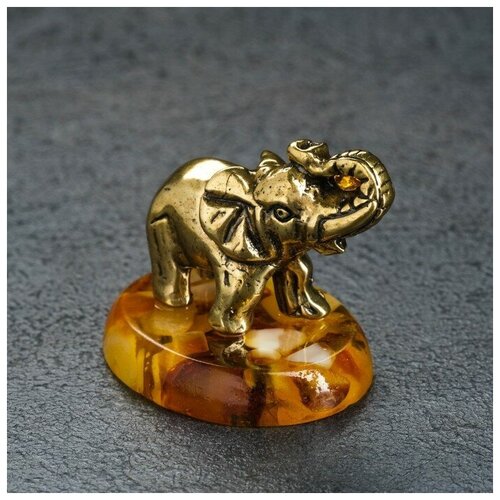 Сувенир "Слон", 4х3,5 см, латунь, янтарь