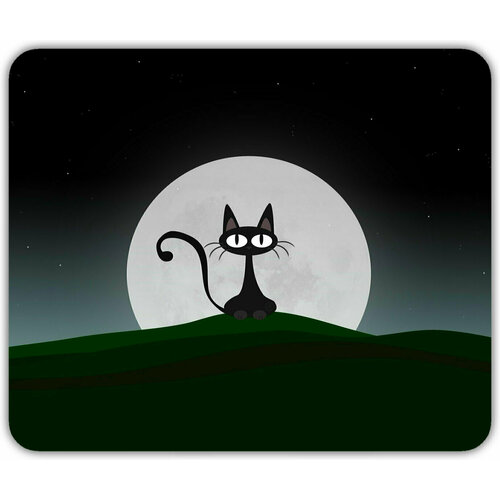 Коврик для мыши "Чёрный кот и луна" (24 x 20 см x 3 мм)