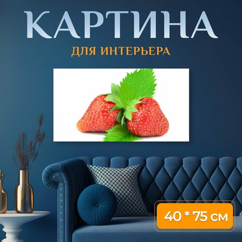 Картина на холсте "Спелая клубника, клубника, фрукты" на подрамнике 75х40 см. для интерьера