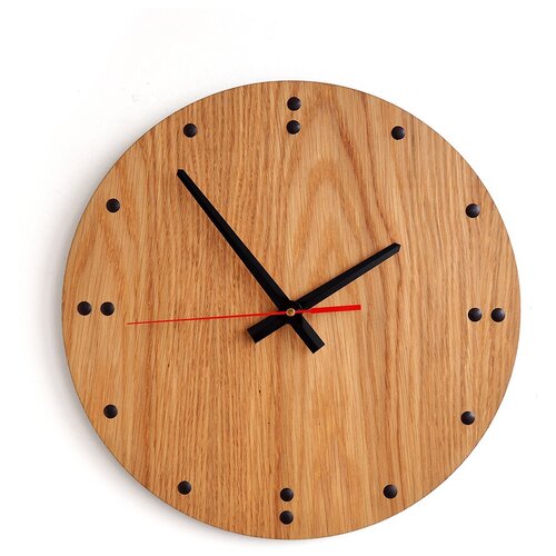 Часы настенные Roomton "Сканди" с черными отметками 40 см дуб, деревянные часы для гостиной, кухни, детской, прихожей, офиса, бесшумные, большие часы