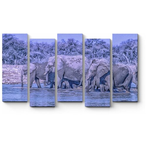 Модульная картина Африканские слоны на водопое 110x64