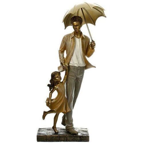 Сувенир полистоун "Папа с дочкой на прогулке под зонтом" бежевый 28x11x8 см