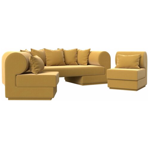 Набор Лига Диванов Кипр-3 (диван, 2 кресла) Микровельвет Желтый