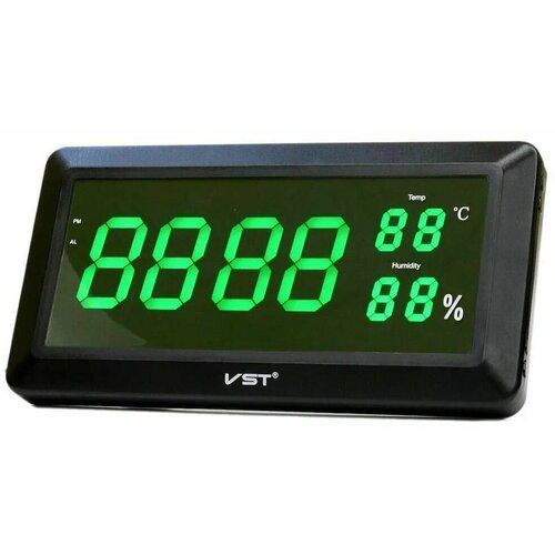 Часы электронные настольные, настенные с зеленой подсветкой с датчиком температуры и влажности