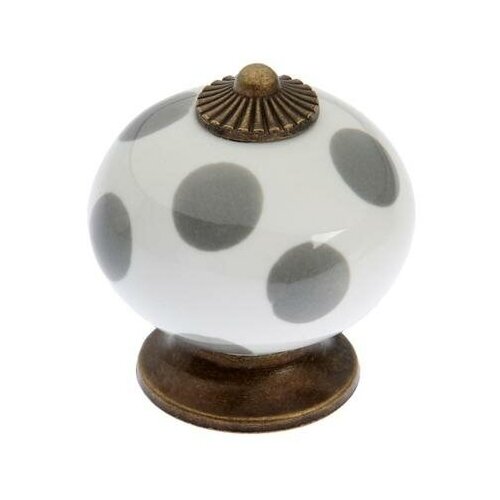 Тундра Ручка кнопка тундра, керамическая, цвет белый с серыми кругами