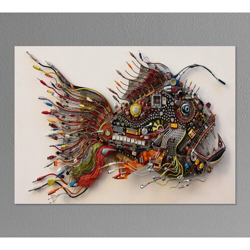 Картина интерьерная на натуральном холсте Poly Print Art "Техно-рыба", 60х40 см