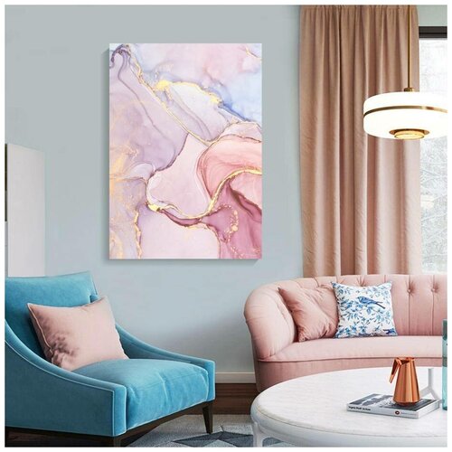Современная картина на холсте для интерьера в гостиную/зал/спальню "Розовая абстракция", холст на подрамнике, 60х80 см