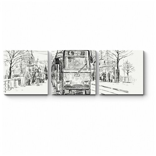 Модульная картина Городской пейзаж в черно-белом 110x37