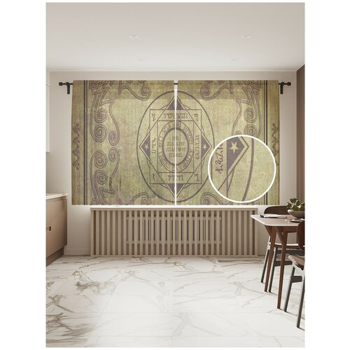 Тюль для кухни и спальни JoyArty "Магическая карта", 2 полотна со шторной лентой, 145x180 см.