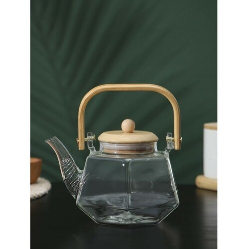Чайник заварочный стеклянный с бамбуковой крышкой и металлическим фильтром BellaTenero «Октогон», 800 мл