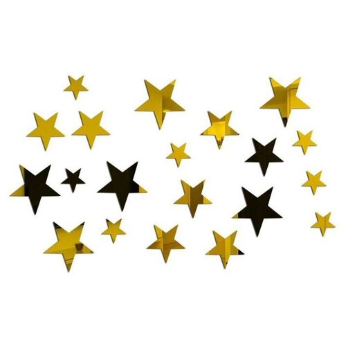 Декор настенный "Звёзды", 20 элементов, от 3 х 5 до 6.5 см, золото