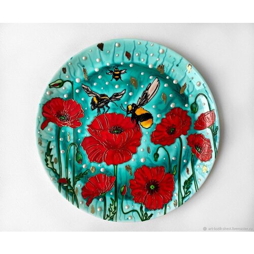 Декоративная тарелка с маками "Маков цвет" ручная роспись экологичными красками