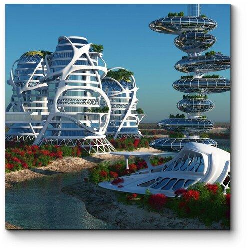 Модульная картина Побережье города будущего 20x20