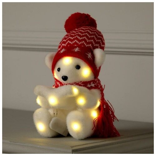 Светодиодная фигура «Медвежонок в шапке» 10 × 18 × 10 см флок батарейки CR2032х2 свечение тёплое белое