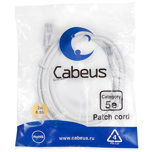 Патч-корд Cabeus PC-UTP-RJ45-Cat.5e-2m-WH Кат.5е 2 м белый