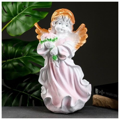 Хорошие сувениры Фигура "Ангел в платье с букетом" бело-розовый 20х21х36см