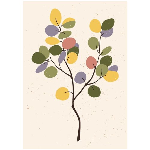 Постер / Плакат / Картина Цветы и растения - Веточка с цветными листьями 50х70 см в раме