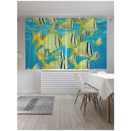 Классические шторы JoyArty "Рыбное племя", серия Oxford DeLux, 2 полотна 145x180 см