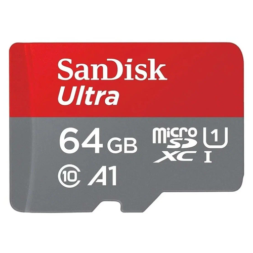 Карта памяти SanDisk microSDXC 64 ГБ Class 10, V10, A1, UHS-I, R 120 МБ/с, 1 шт., красный/серый
