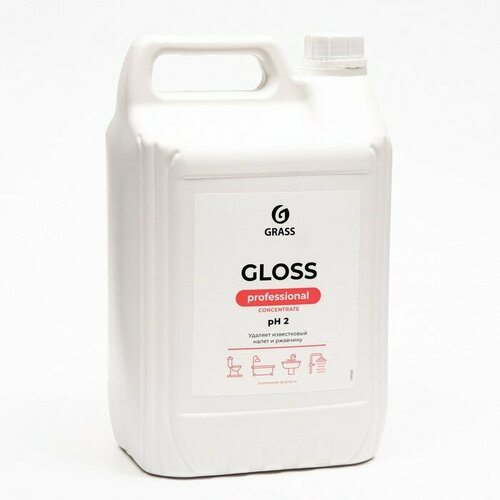 Средство для уборки сантехнических блоков GRASS сантехническое, кислотное, для удаления налета и ржавчины, Gloss concentrate, 5,5 кг