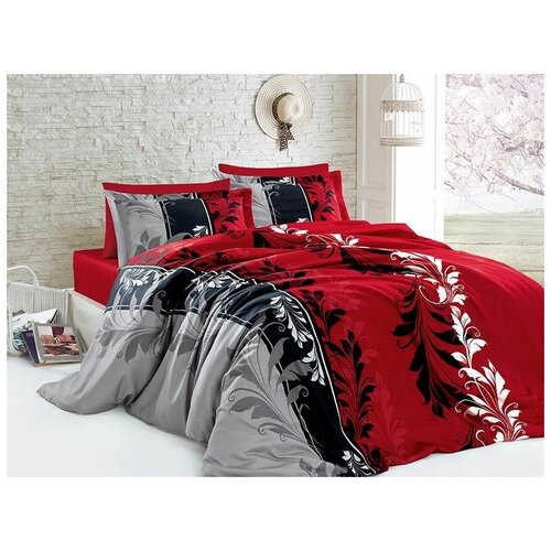 Комплект постельного белья Eylul kirmizi Karven (черный-красный), Семейный (наволочки 50х70 и 70х70)