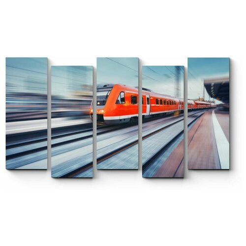Модульная картина Высокоскоростной красный пассажирский пригородный поезд180x104