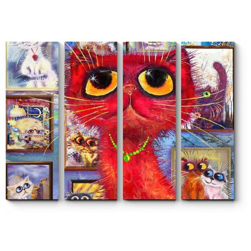 Модульная картина Красный кот гуляет по галерее 130x98