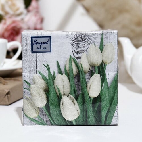 АртБукет Салфетки бумажные Art Bouquet Rondo"Белые тюльпаны", 24x24, 3 слоя, 12 листов