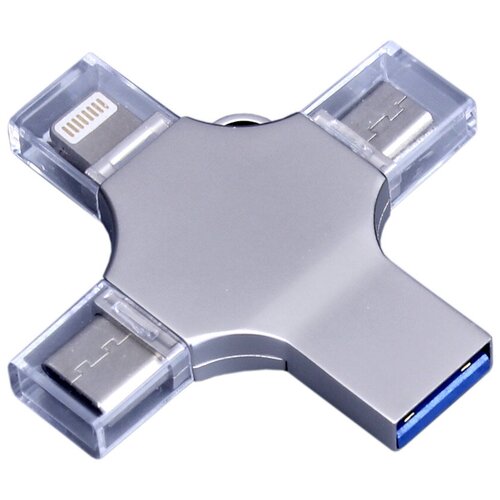 Металлическая флешка 4в1 для iPhone, iPad и Android (128 Гб / GB USB 3.0/Type-C/Lightning/microUSB Серебро/Silver OTG_4_in_1_star Айфон Айпад Андроид)