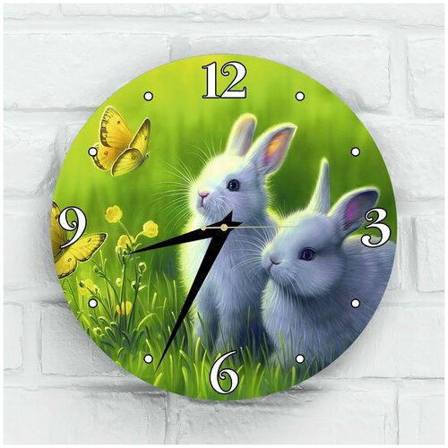 Настенные часы Кролики с бабочкой 30см