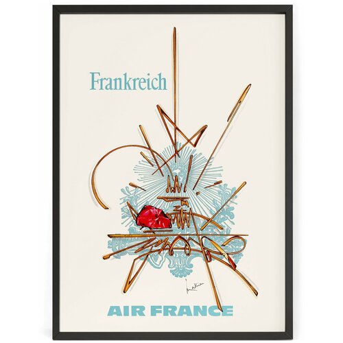Мид-сенчури тревел плакат на стену Летайте Air France во Францию 1950 год 70 x 50 см в тубусе
