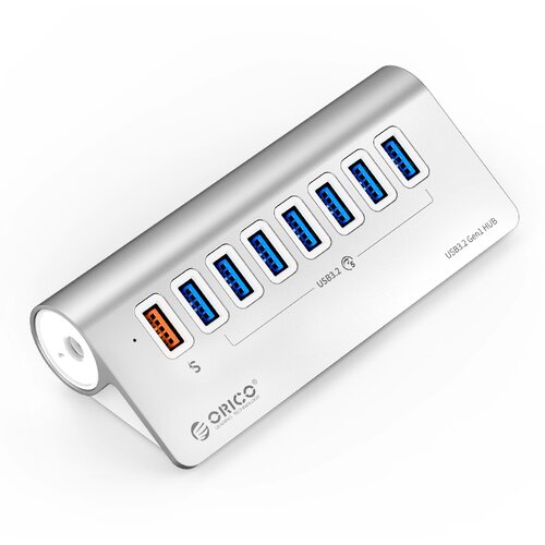 USB-концентратор  ORICO M3U7Q1-10, разъемов: 7, 100 см, серебристый