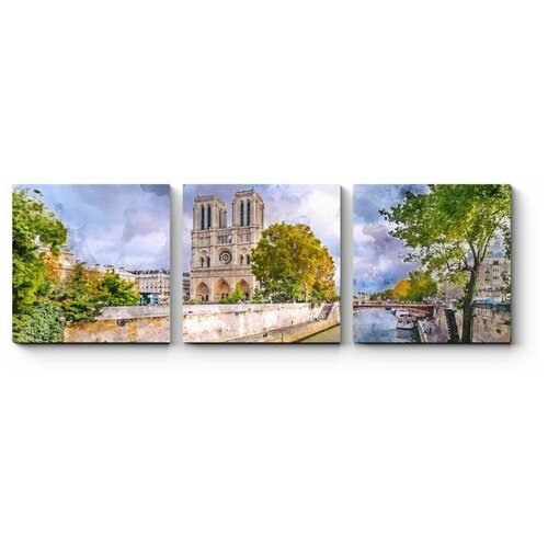 Модульная картина Акварельный Париж140x47