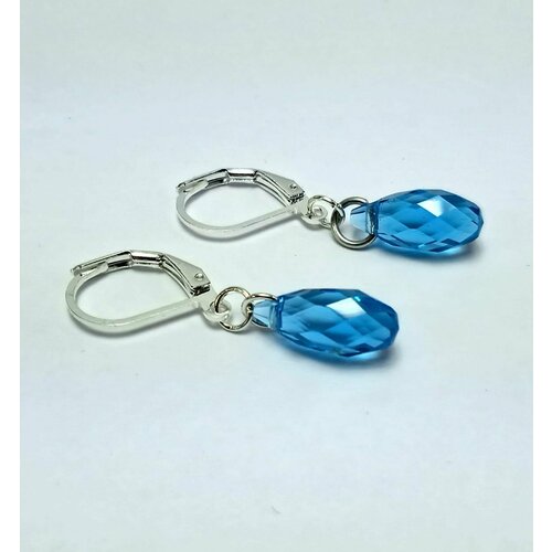 Серьги с подвесками AV Jewelry серебряные с голубым кристаллом аквамарин Swarovski ювелирная бижутерия, кристаллы Swarovski, голубой, серебряный