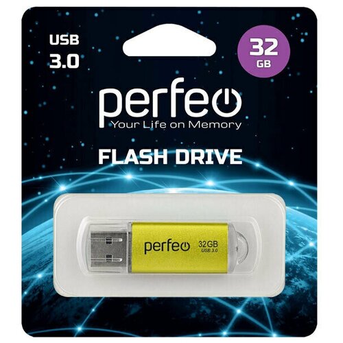USB Флеш-накопитель USB накопитель Perfeo 3.0 32GB C14 Gold metal series
