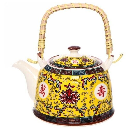 Чайник заварочный керамический 700мл с ситом «Китайские мотивы» желтый