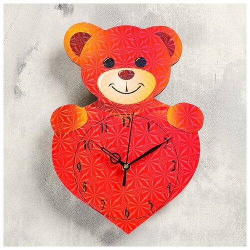 Часы настенные ТероПром 5233986, серия: Детские, "Медвежонок с сердечком", дискретный ход, 27 х 19 см