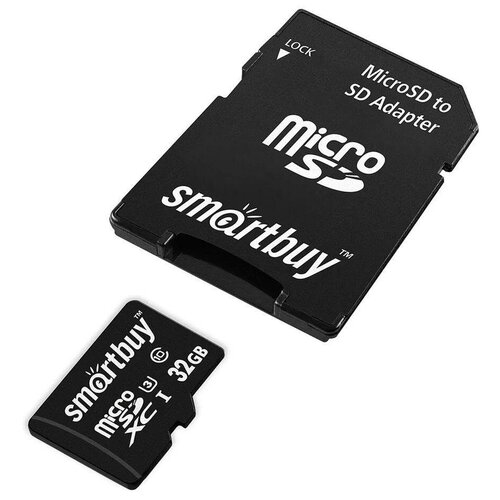 Карта памяти SmartBuy microSDHC 32 ГБ Class 10, UHS-I U3, R/W 90/55 МБ/с, адаптер на SD, 1 шт., разноцветный