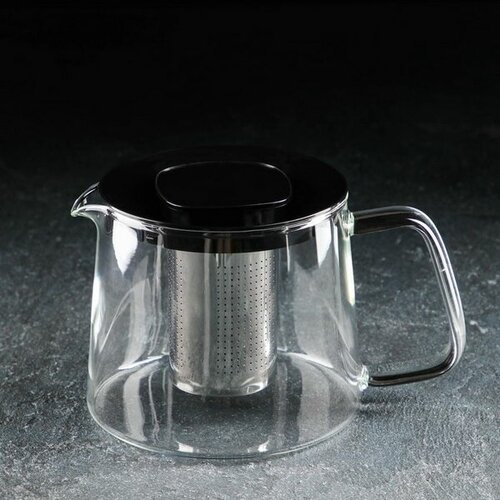Чайник стеклянный заварочный "Локи", 1.4 л, с металлическим ситом, цвет чёрный