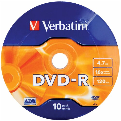 Диск DVD-R Verbatim 43729 4.7Gb 16x Cake Box (10шт) (43729)