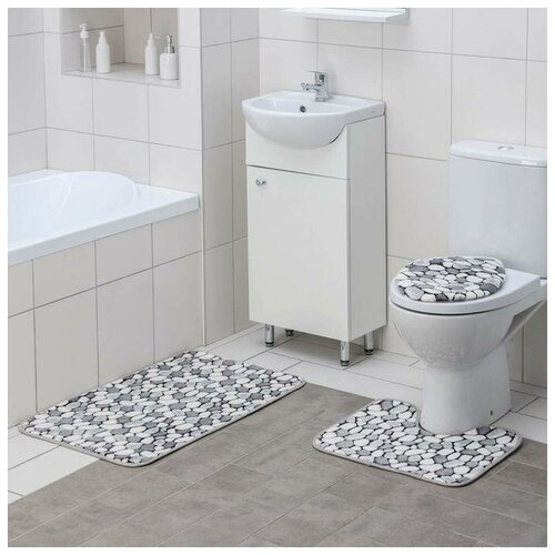Набор ковриков для ванны и туалета Доляна "Галька", 3 шт: 40×45, 40×50, 50×80 см
