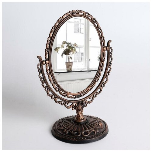 Зеркало настольное, двустороннее, с увеличением, зеркальная поверхность 8,5 × 12,1 см, цвет чёрный/медный