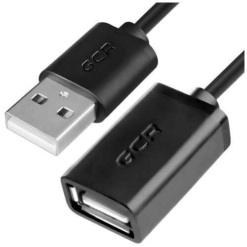 GCR Удлинитель 1.5m USB 2.0, AM/AF, черный, 28/28 AWG, экран, армированный, морозостойкий