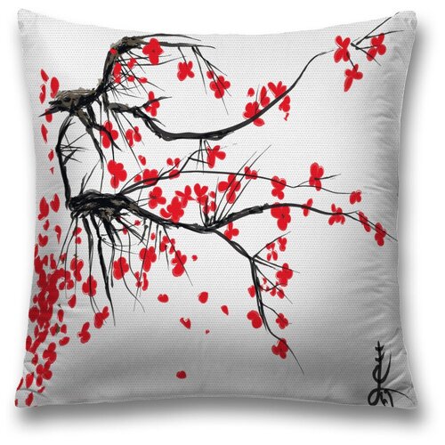 Наволочка декоративная на молнии, чехол на подушку JoyArty "Цветущая Япония" 45х45 см