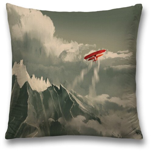 Наволочка декоративная на молнии, чехол на подушку JoyArty "Полет над горами" 45х45 см