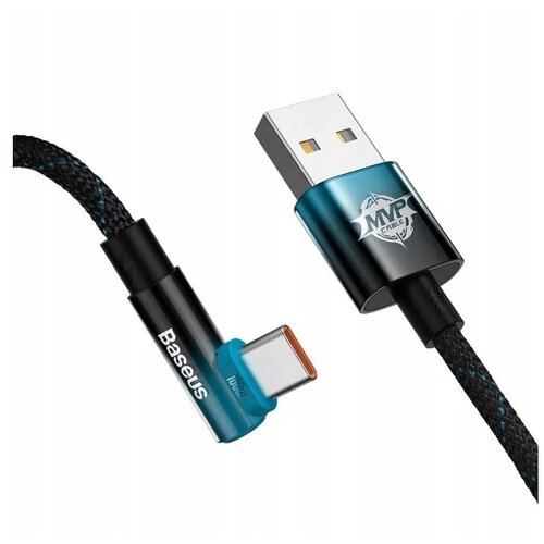 Кабель для игр Baseus MVP 2 Elbow-shaped Fast Charging Data Cable, USB to Type-C, 100 Вт, 1 м, Черный+Синий, CAVP000421
