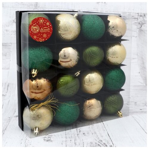 Набор елочных шаров Зимнее волшебство Загадка 4942012, зелено-золотистый, 6 см, 16 шт.