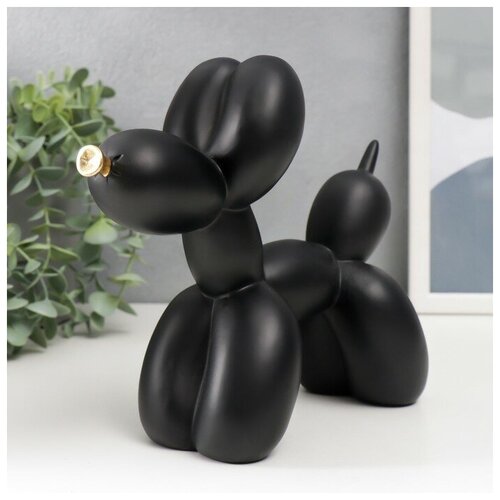 Сувенир полистоун "Воздушный шарик - собачка с золотым носиком" чёрный 7,5х20,5х17,5 см