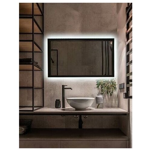 Зеркало настенное с подсветкой парящее прямоугольное 120*70 см в шпон раме для ванной холодный свет 6000 К сенсорное управление